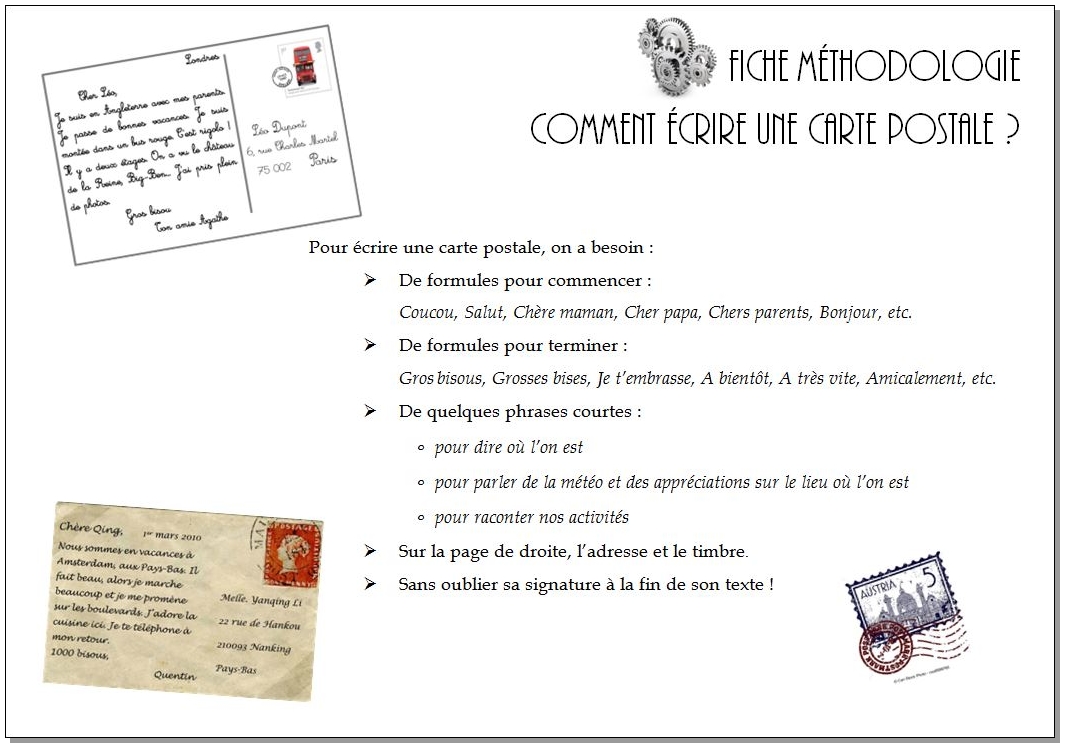 Écrire une carte postale - CM1/CM2 - desyeuxdansledos